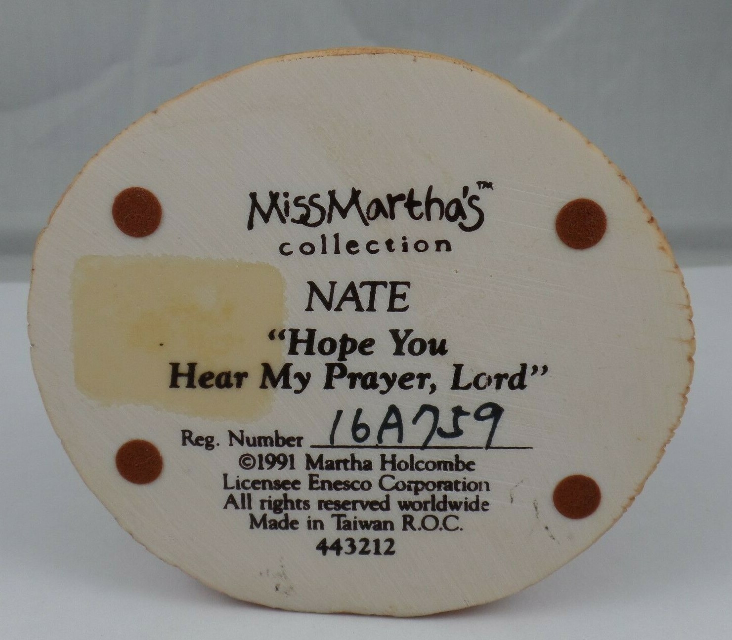 MISS MARTHA'S COLLECTION FIGURINE "NATE" 1991 ENESCO MARTHA HOLCOMBE 5T ...