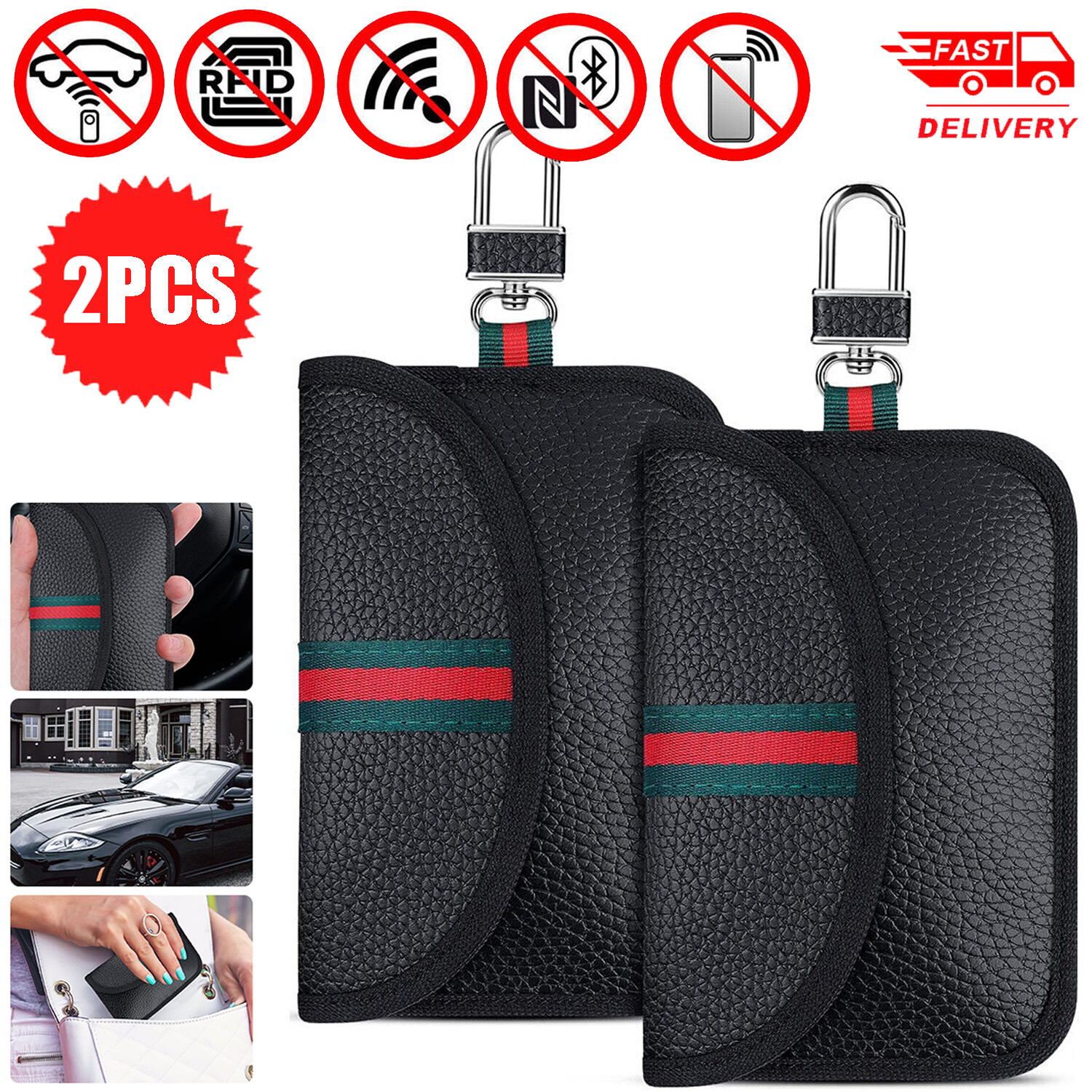 2 x Car Key Signal Blocker Case Faraday Cage Fob Pouch Keyless RFID ...