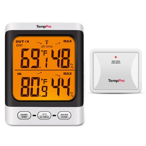 TempPro Indoor Outdoor Thermometer Wireless, 500 ft Outside Thermometer ...