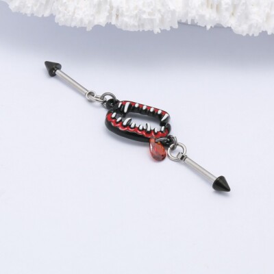 16G Red Mouth Stainless Steel Industrial Barbell Ear Piercing Body ...