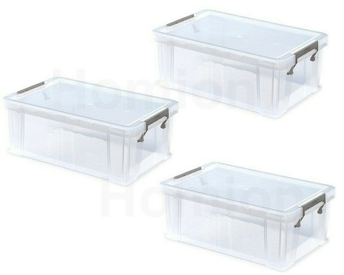 10 L LITER CLEAR PLASTIC STORAGE BOXES WITH LID STACKABLE STACKING CLIP ...