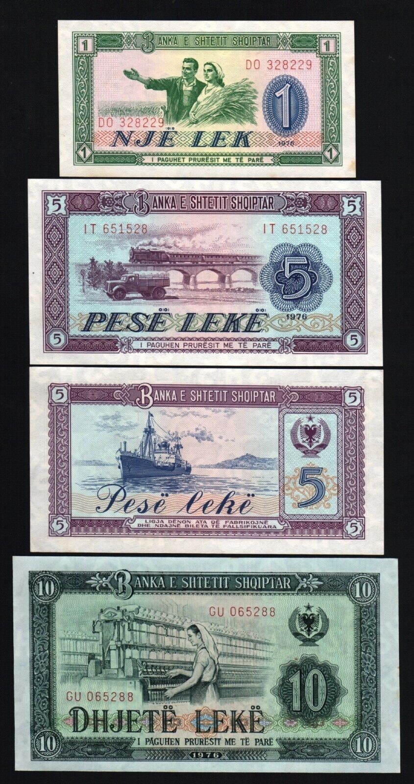 Albania 1 5 10 LEK P-40 42 43 1976 Set of 3 UNC Albanian Ship Truck ...