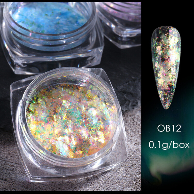 1Box Glitter Opal Powder Nail Art Sequins Flakes Mirror Holographic ...