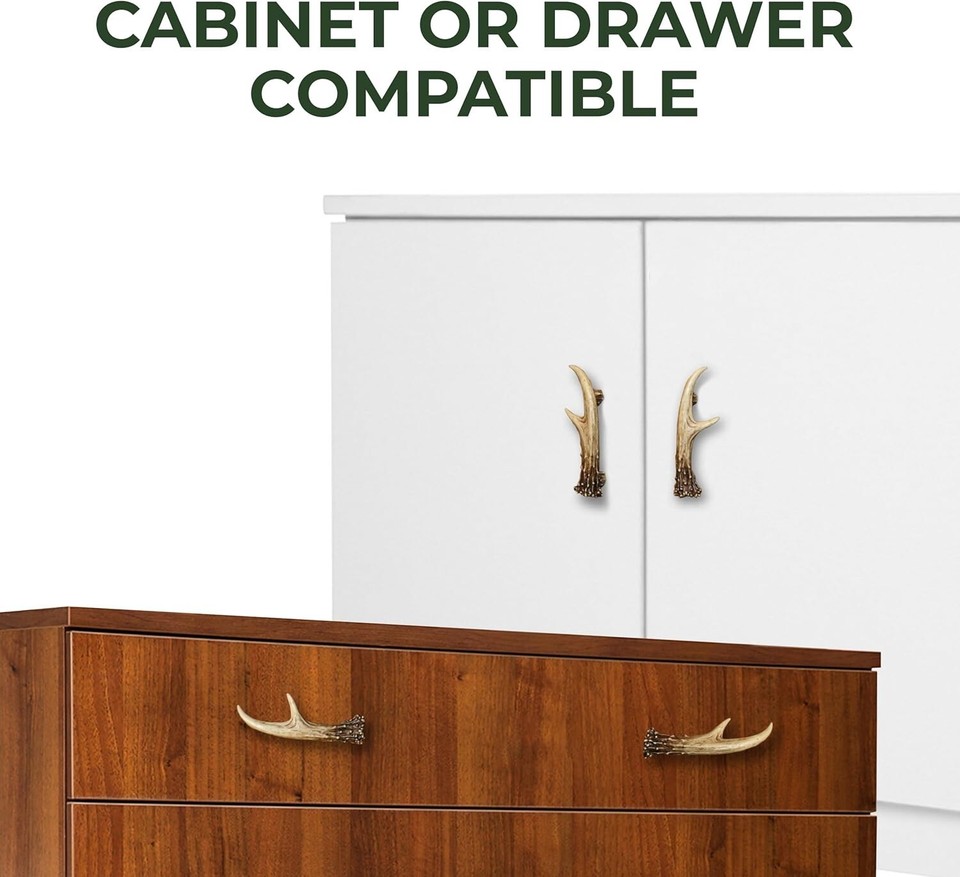 2 PK DEER ANTLER DRAWER PULL Cabinet Handle Knob SET Hunting Decor | eBay