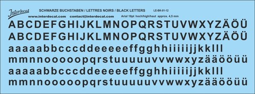 Letters Arial 18 pt. Waterslidedecals black 137x48mm INTERDECAL | eBay