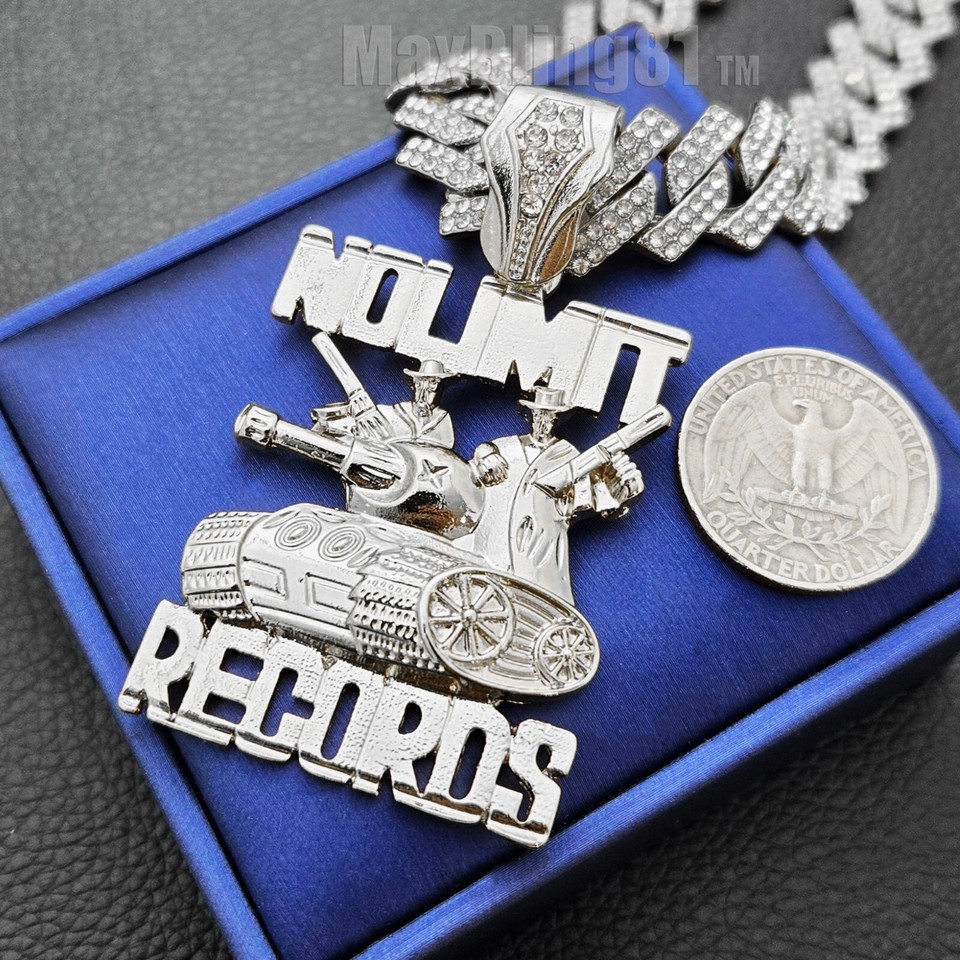 Men's NO LIMIT RECORDS Tank Pendant & Iced CZ Cuban Chain Hip Hop Style ...