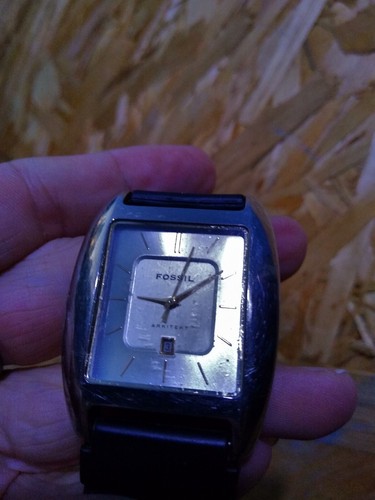 Rare Fossil Arkitekt Mens Watch Rectangle Face Silver Tone - black band ...