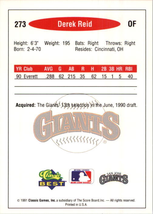 1991 Classic/Best #273 Derek Reid | eBay