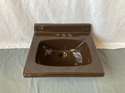 Vtg NOS 20x17 Dark Chocolate Brown Porcelain Bath Vanity Top Sink ...