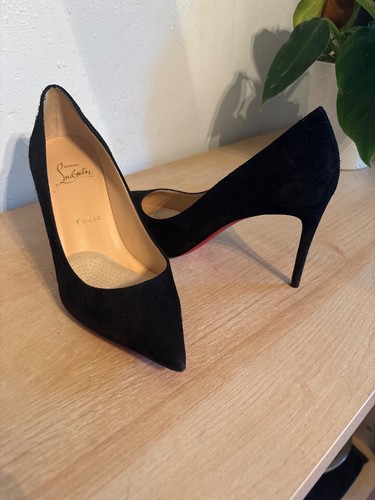 This is a Christian Louboutin So Kate 100 pump in black suede with a ...