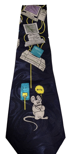 Vintage Tie Old Computers Print Byte Mouse On 1980s Computer Royal Blue ...