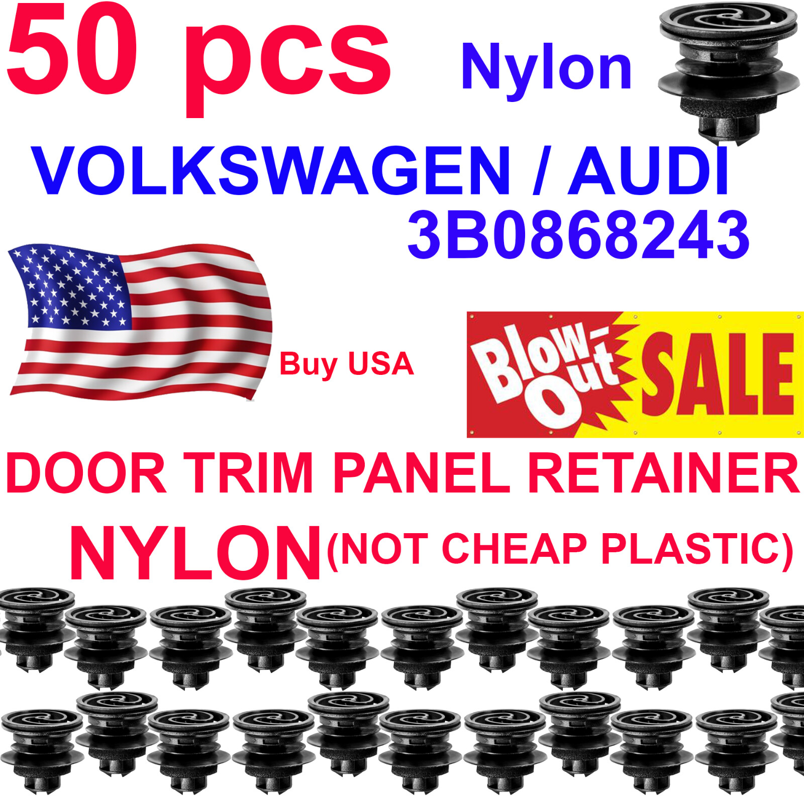 Nylon Door Trim Panel Clips Set of 50 for Volkswagen Beetle 1998-12 3B0 ...