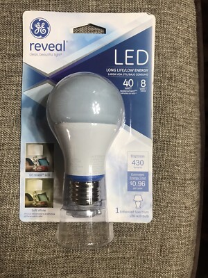 1 GE Reveal LED Long Life Low Energy 8W A19 Dimmable Bulb Soft White ...