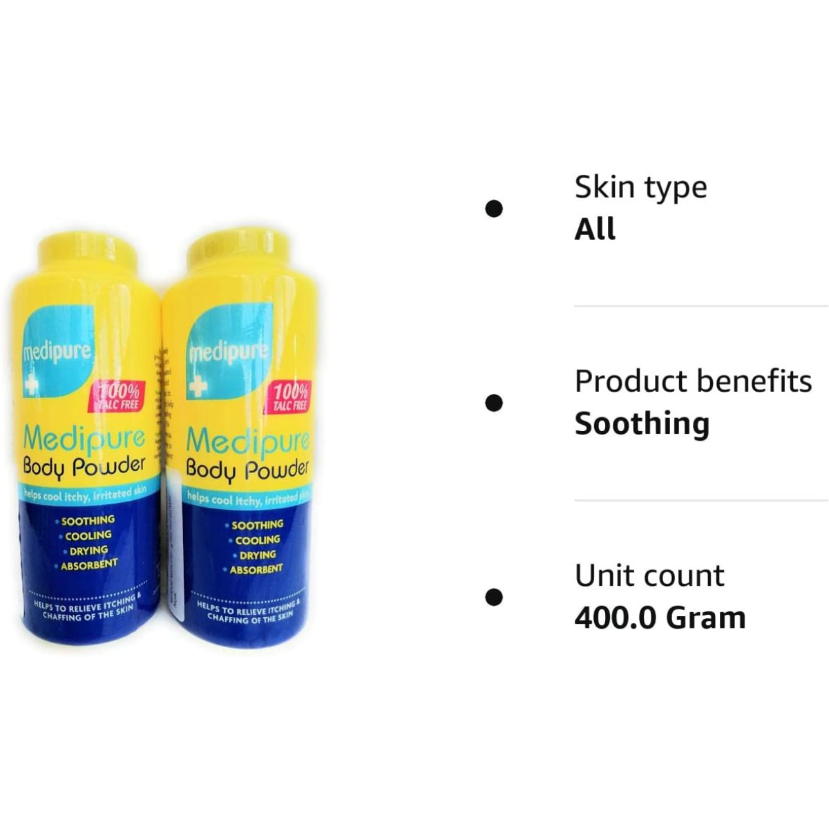 200g Medipure Medicated Body Powder 100% Talc Free Helps Irritated Skin ...