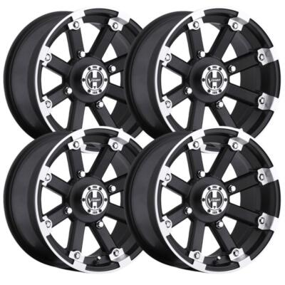 (Set-4) Vision ATV 393 Lockout 15x8 4x136 -10mm Black Machined Wheels ...