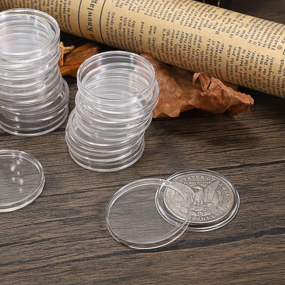 100Pcs 39mm Coin Capsule Holder Clear Storage For 1 oz Silver & Copper ...