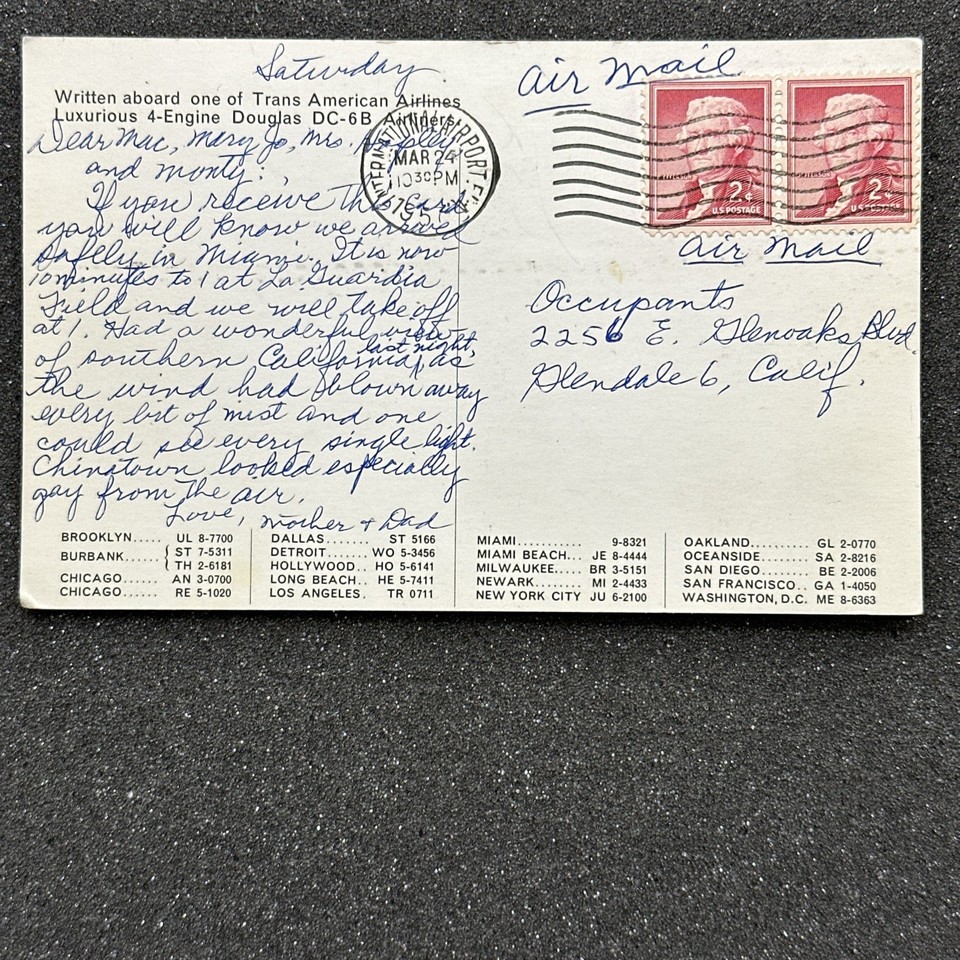 Trans American Airlines Douglas DC-6B In Flight Airline Issued Postcard ...