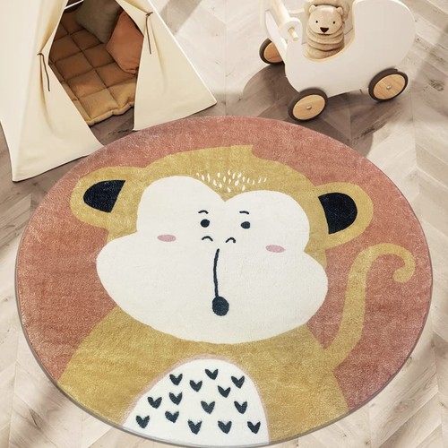 Round Kids Rug 4ft Shaggy Monkey Play Mat Soft Area Rug Creeping ...