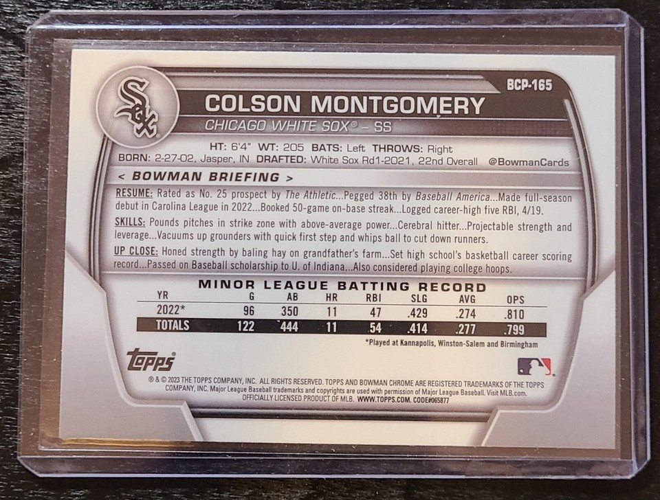 2023 Bowman Chrome Colson Montgomery #BCP-165 Chicago White Sox | eBay