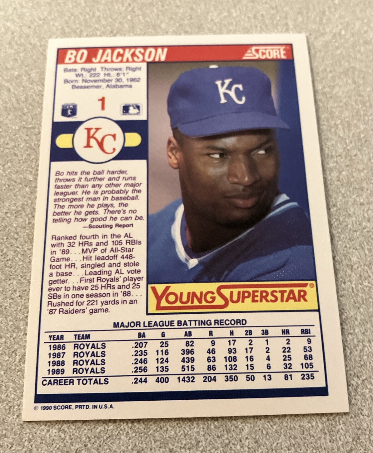 1990 Score Young Superstar #1 Bo Jackson Royals | eBay