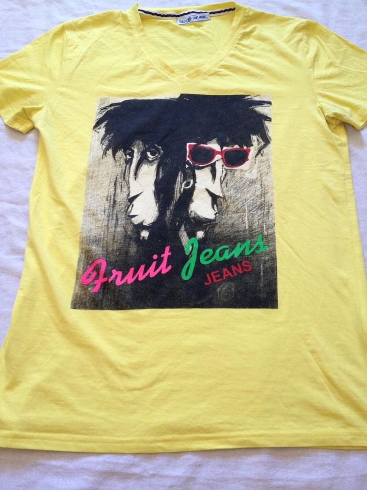 TONY MORO ITALIAN MEN'S UNISEX V-NECK YELLOW T-SHIRT MEDIUM SLIM EU ...