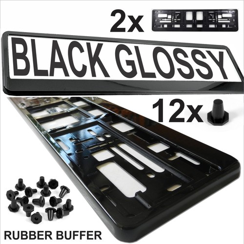 2x NUMBER PLATES SURROUNDS BLACK GLOSSY HOLDER FRAME FOR ANY CAR HIGH ...