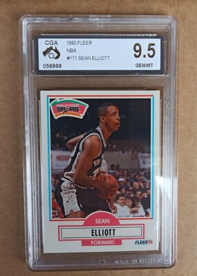 Sean Elliott Rookie RC Fleer 1990/91 - NBA Card #171 CGA 9.5 GEM/MINT ...