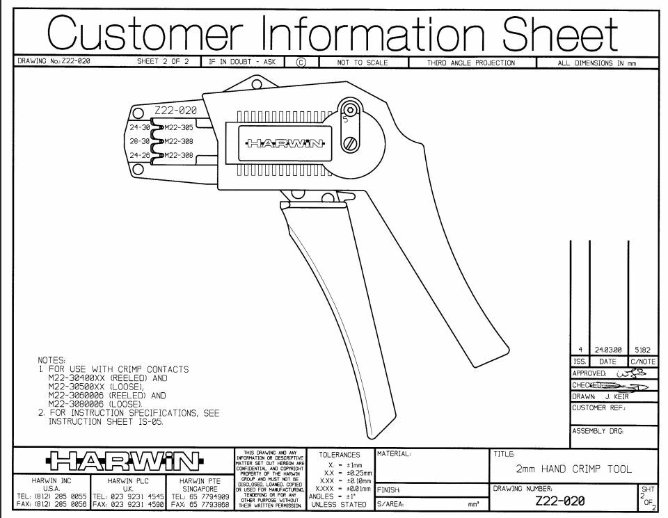HARWIN Crimp Tool, Hand, 30-24Awg, 2mm - Z22-020 - FOR USE WITH CRIMP ...