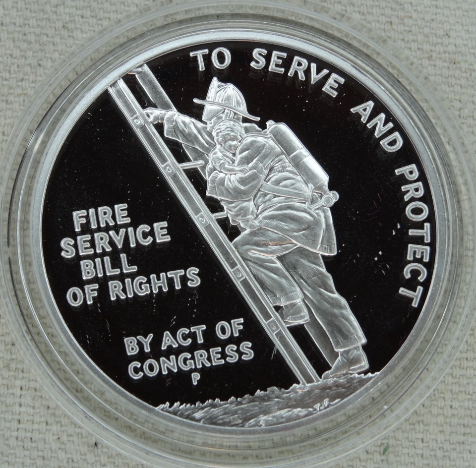 1992 Ben Franklin Firefighters Silver Medal US Mint 1 Oz .999 OGP Box ...
