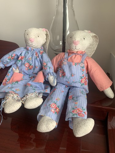 Vintage Pair Bunny Rabbit Stuffed Animals Plush 17" Easter Granny ...
