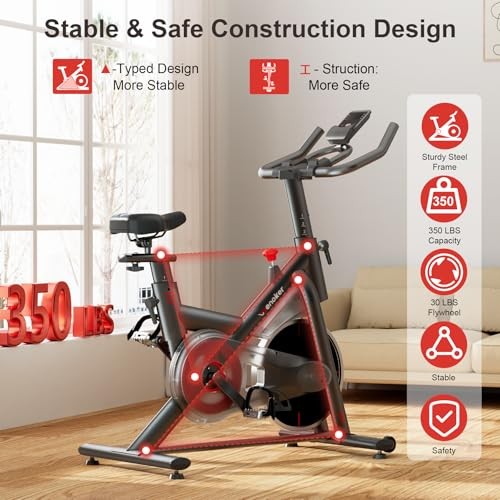 Exercise Bike for Home – 350LB Indoor Cycling Bike, Silent Friction-Red ...