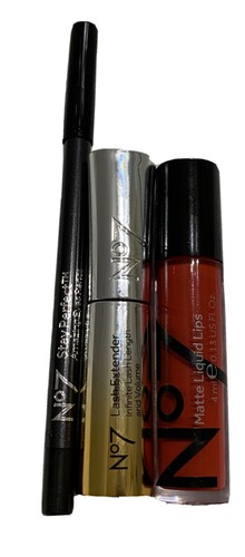 No7 Trio Matt Liquid Lips Red Fearless, Eye Pencil Black, Lash Extender ...