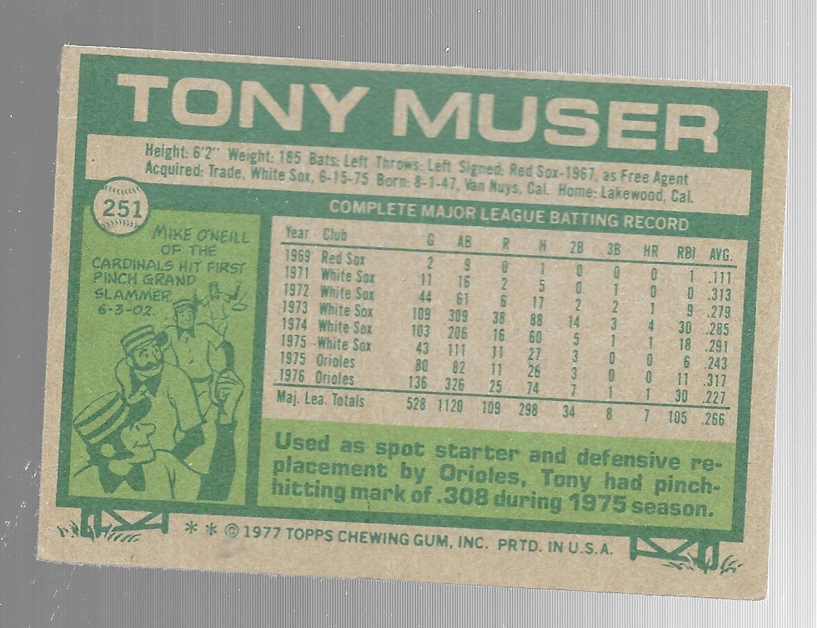 1977 Topps Tony Muser 251 Baltimore Orioles Baseball Card | eBay