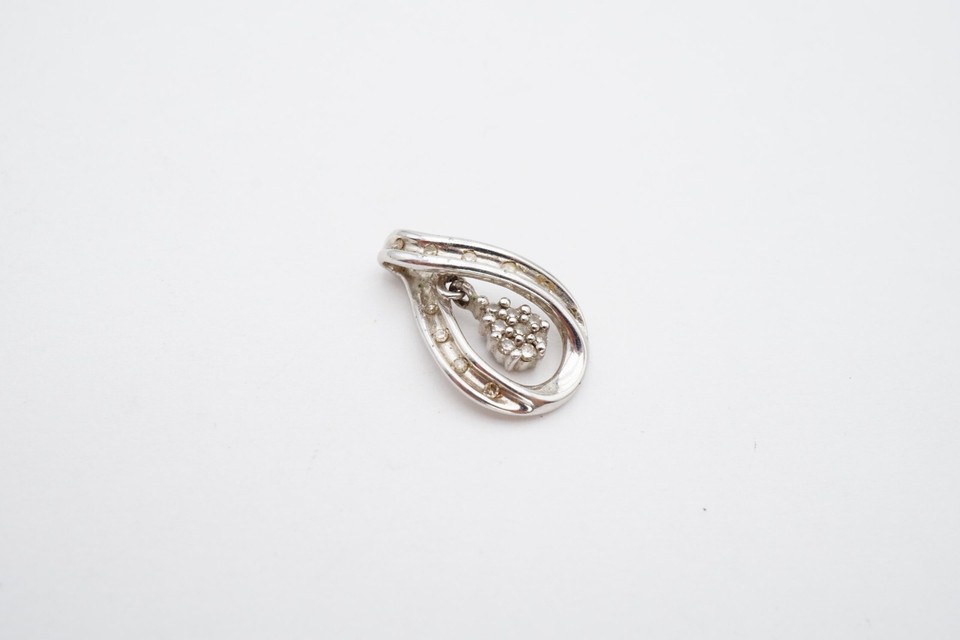 10k White Gold Diamond Floating Teardrop Pendant | eBay