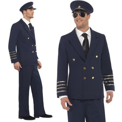 Mens Airline Pilot Fancy Dress Costume Airliner Captain Outfit by ...