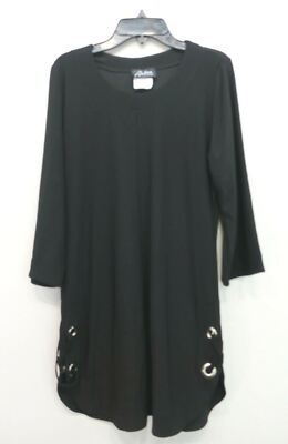 Artex Fashions Women Black Scoop Neck Long Sleeve Stretch Casual Shift ...