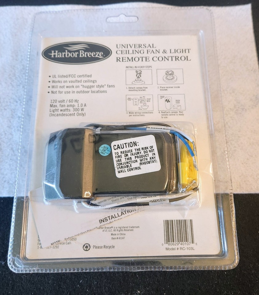 Harbor Breeze Universal Ceiling Fan Light Remote Control #43147 Model ...