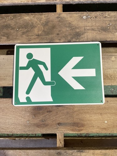 EMERGENCY EXIT SIGN SYMBOL RUNNING MAN LEFT ARROW GREEN PANEL SIZE ...