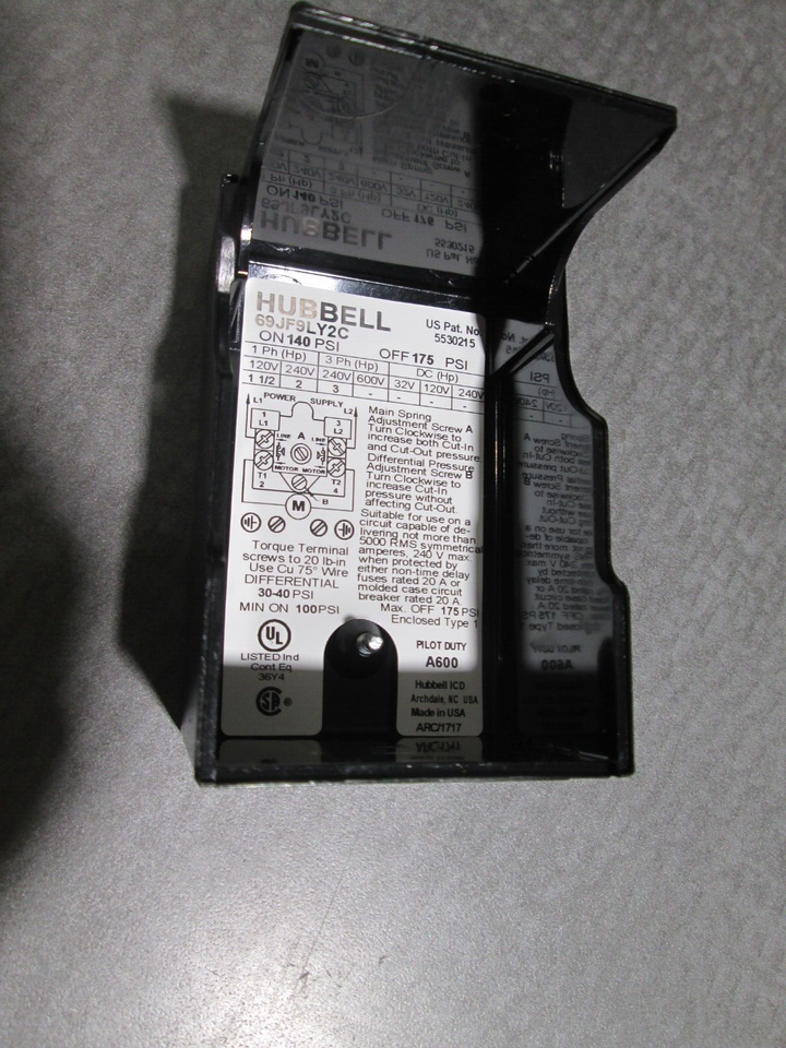 Hubbell 69JF9LY2C Air Compressor Pressure Switch Control Valve 140 ...
