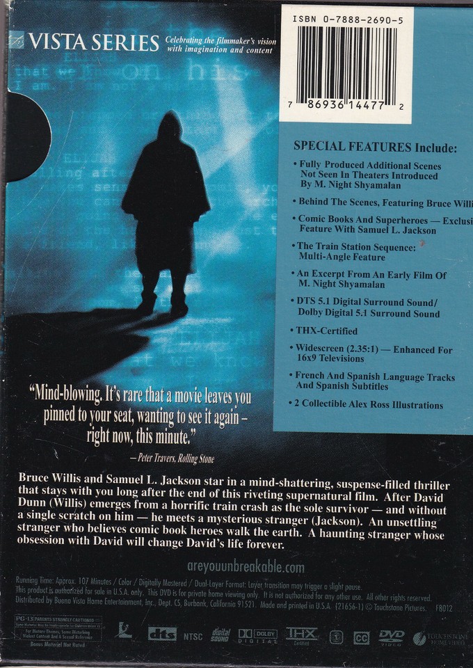 UNBREAKABLE (DVD 2001 2-Disc Set Vista Series) (D4) 786936144772| eBay