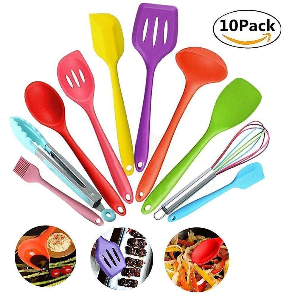 Set of 10 Silicone Utensils Set Cooking Kitchen Baking Cookware Kitchen ...
