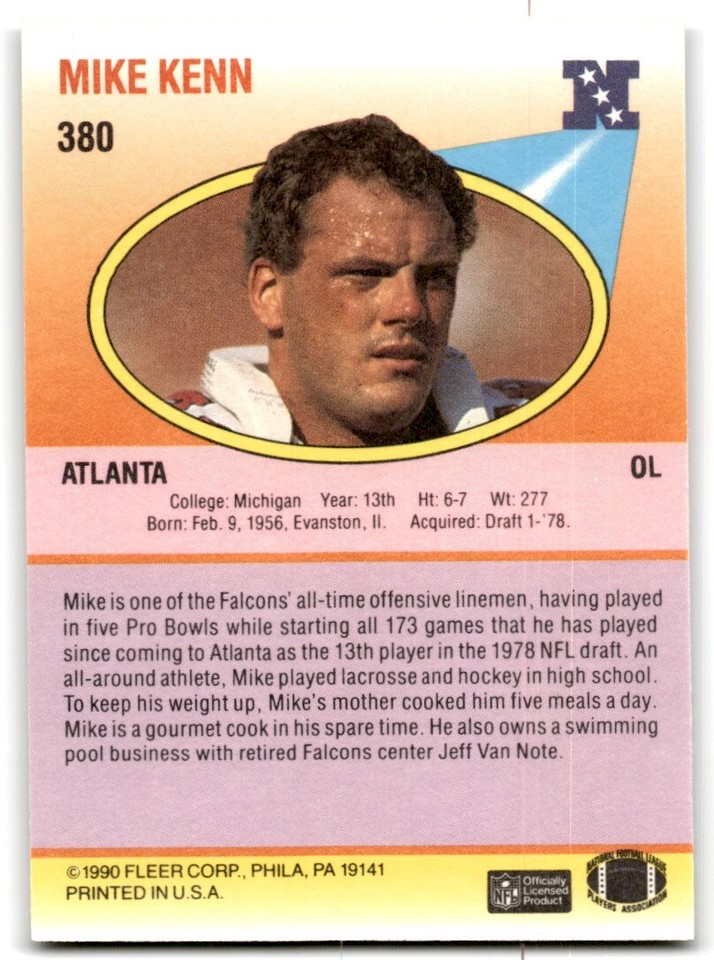 1990 Fleer Mike Kenn Atlanta Falcons #380 | eBay