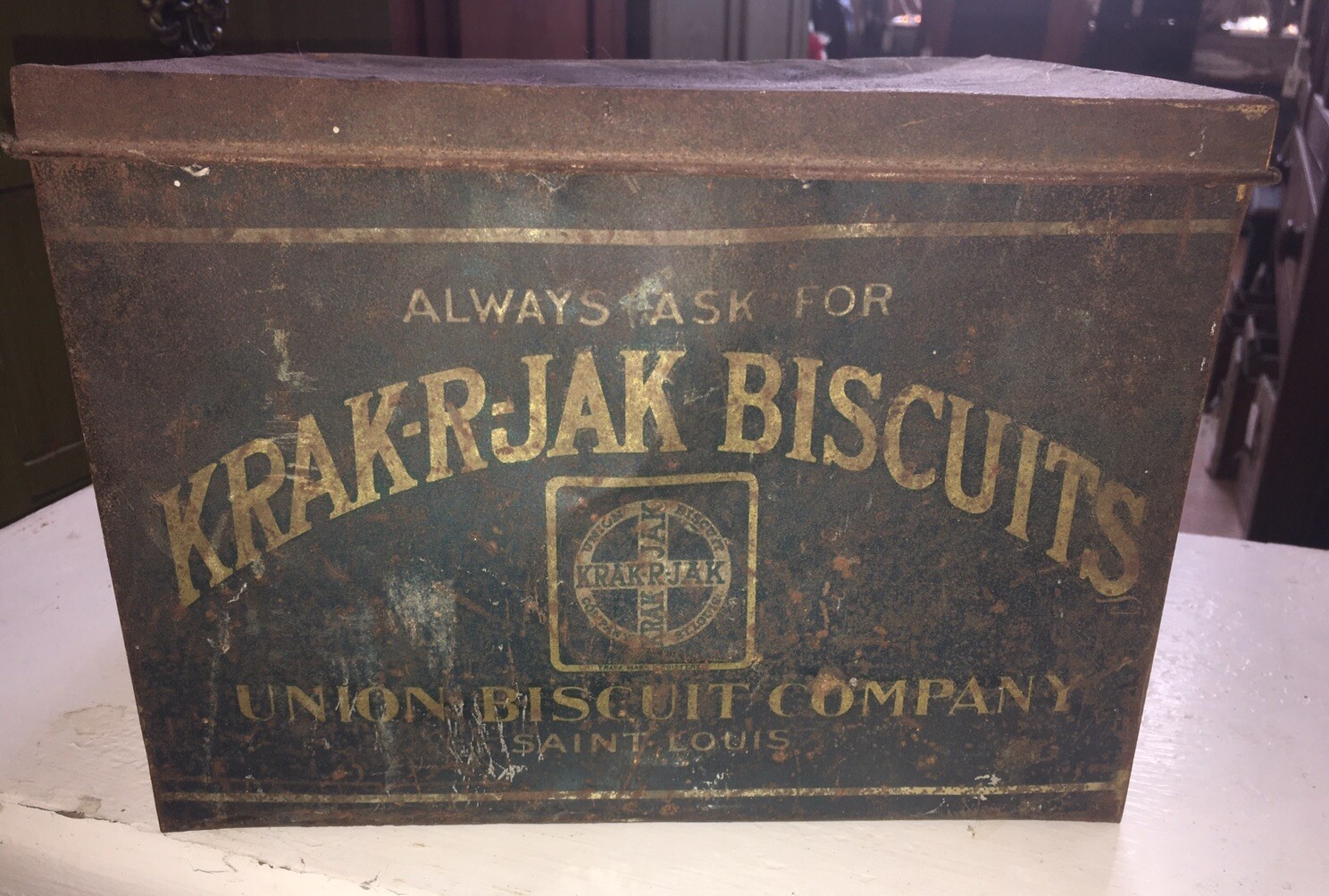 Vintage Antique Krak-R-Jak Biscuits Primitive Tin Box St. Louis Union ...