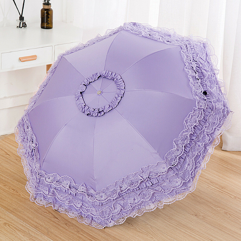 Lolita Girls Parasol Sun Rain Women Princess Lace Anti-UV Folding ...