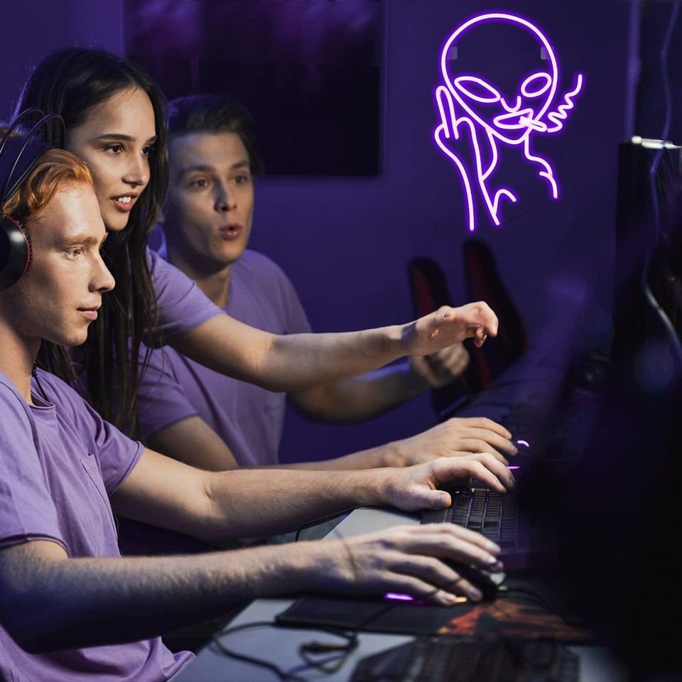 Purple Alien Neon Sign Purple Alien LED Sign Neon Signs for Wall Decor ...