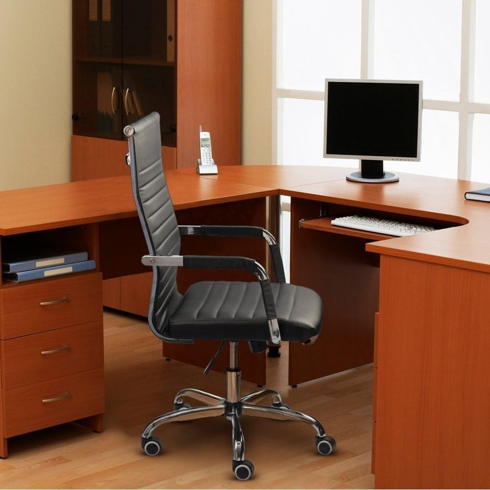 Ribbed Office Chair High Back PU Leather Executive Conference Chair ...