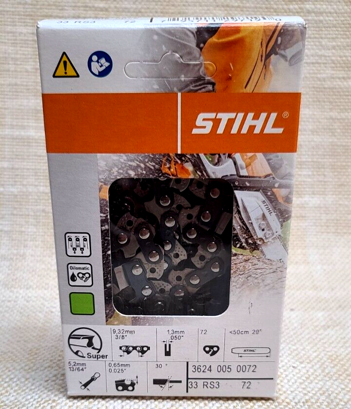 Stihl 3624 005 0072 Chain 33RS3 72 for 20" Bar, 3/8" pitch, 0.050 ...