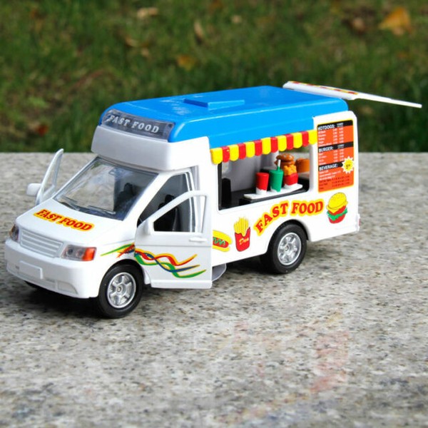 Toys Fast Food Truck Hamburger Van Vending Cart Diecast Model Blue Die ...
