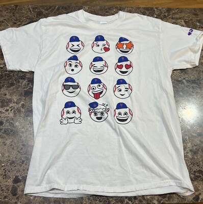New York Mets Shirt Mens White Mr Met Emoji Short Sleeve Cotton Tee ...