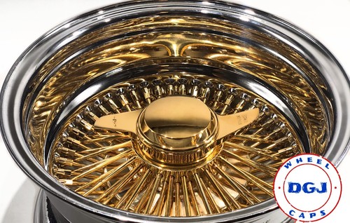 13x7 Rev 100 Spokes Center Gold Lowrider Wire Wheel Rims With Gold ...